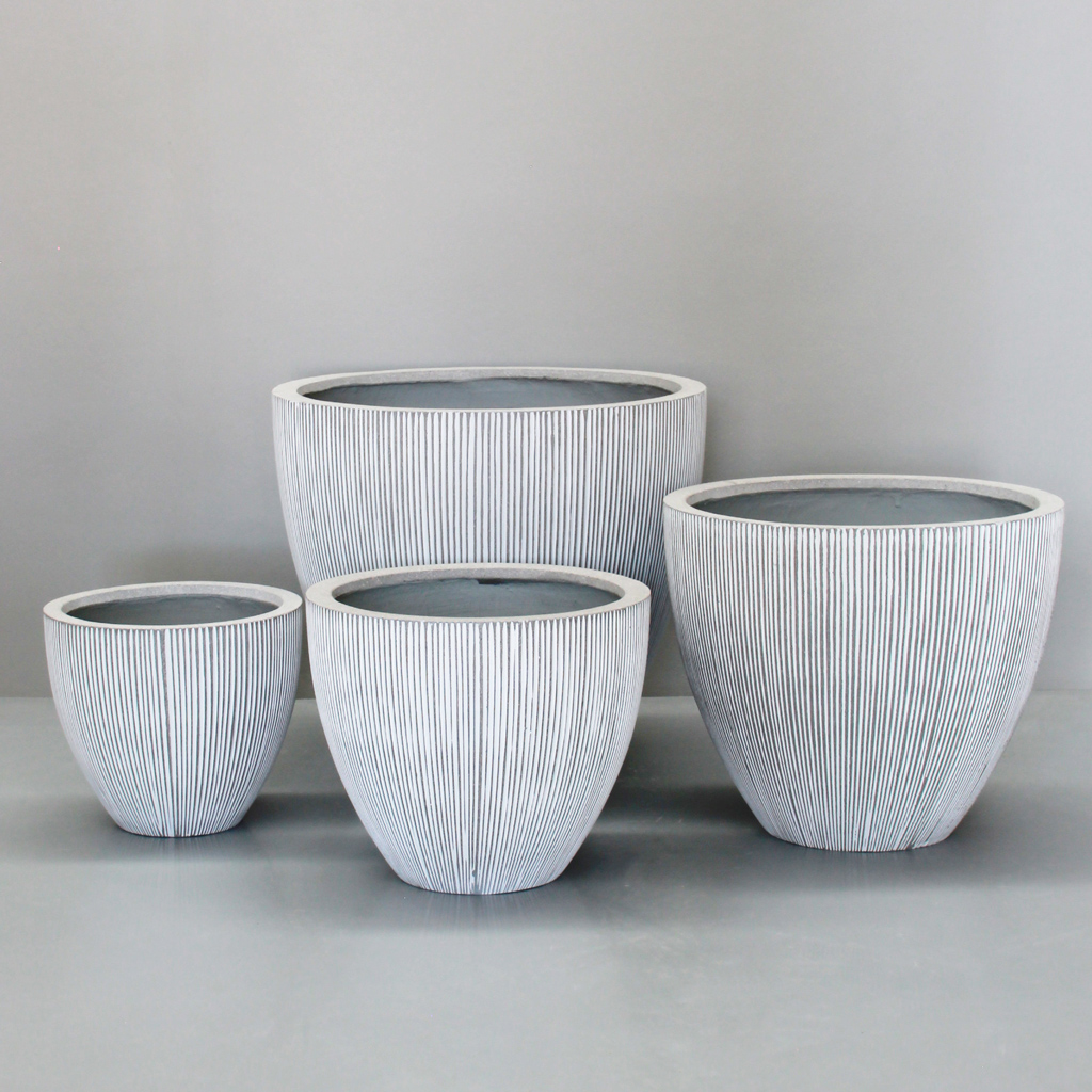 White Vertical Stripe Egg Pot | Kellock Pots & Planters