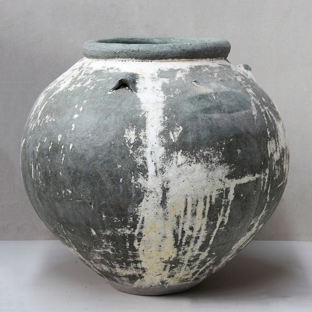 Green White Round Rolltop Jar D83 x H74cm | Kellock Pots & Planters